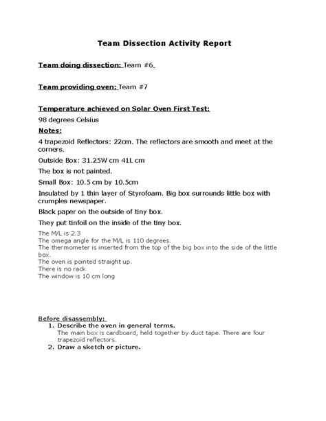 Team Dissection Report Team Dissection Activity Report Team Doing