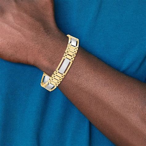 14k Two Tone Gold Polished And Satin Mens Bracelet By Leslies The