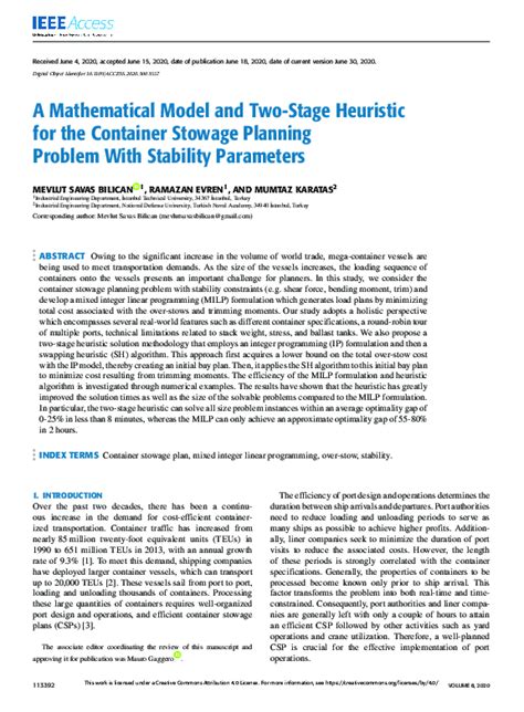 A Mathematical Model And Two Stage Heuristic For The Container Stowage Planning Problem With