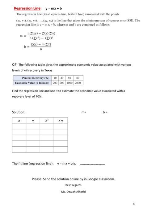 solved regression line y mx b the regression line least