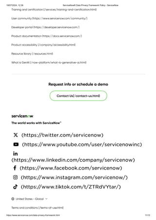 ServiceNow Data Privacy Framework Policy Pdf