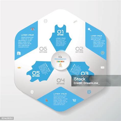 벡터 Infographic 그라데이션 회색 볼록 6 각형 형태의 블루 코너와 화살표 오목 원형 그라데이션 회색 배경에 그림자