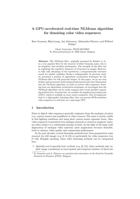 Pdf A Gpu Accelerated Real Time Nlmeans Algorithm For Denoising Color Video Sequences