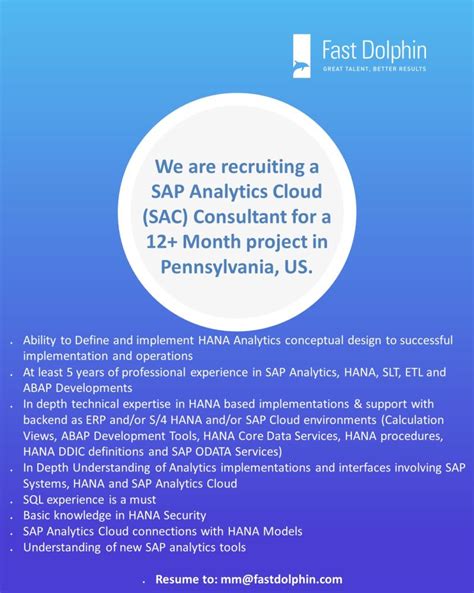 Fast Dolphin On Linkedin Hiring Recruiting Sap Sapusa Sac Hana Analytics Cloud 11