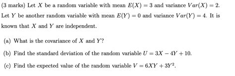 solved 3 marks let x be a random variable with mean e x