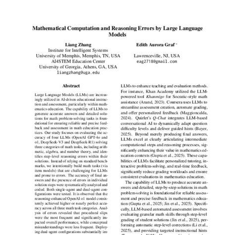 Mathematical Computation And Reasoning Errors By Large Language Models