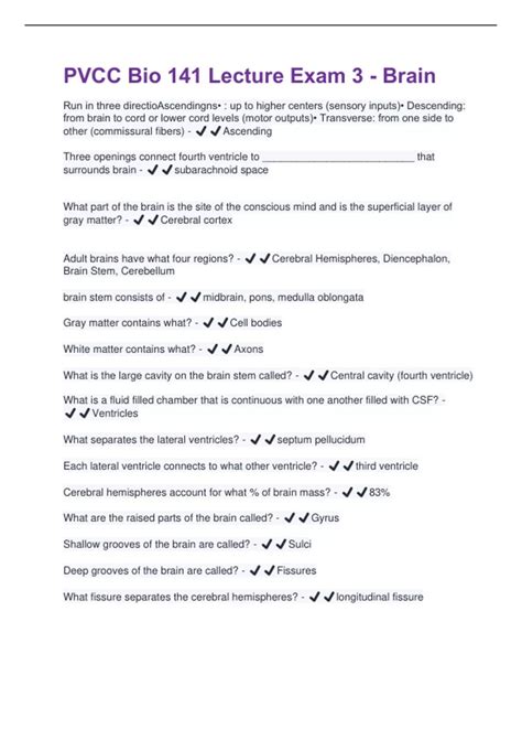 PVCC Bio 141 Lecture Exam 3 Brain Questions And Answers 100 Verified PVCC Bio 141 Lecture
