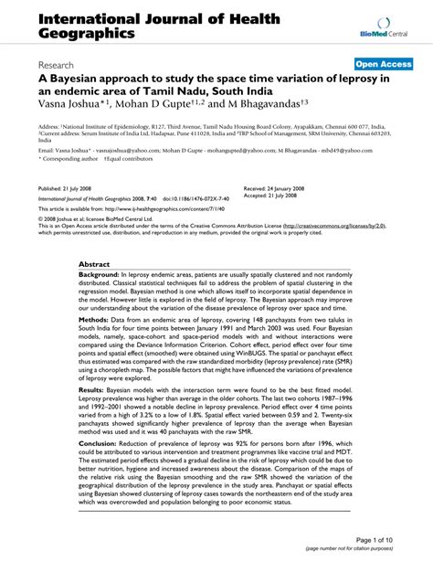 Pdf Bayesian Model Ecological Factors And Transmission Of Leprosy In An Endemic Area Of South India