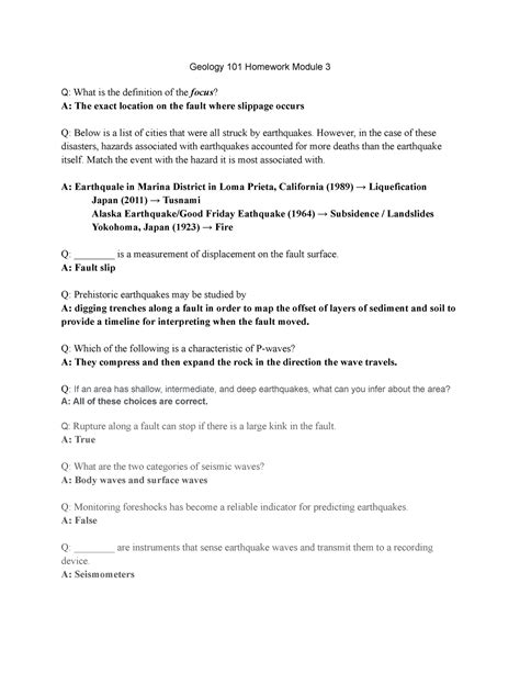 Geology 101 Homework Module 3 Geology 101 Homework Module 3 Q What
