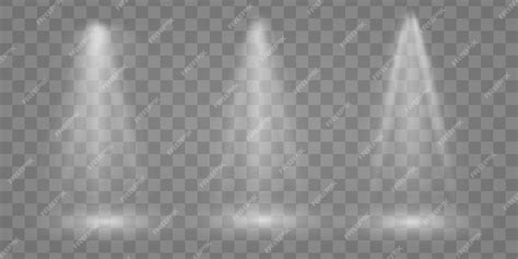 스포트라이트 무대 빔 광선이 있는 흰색 빛나는 램프 투광 조명 효과 조명 장면 벡터 프리미엄 벡터