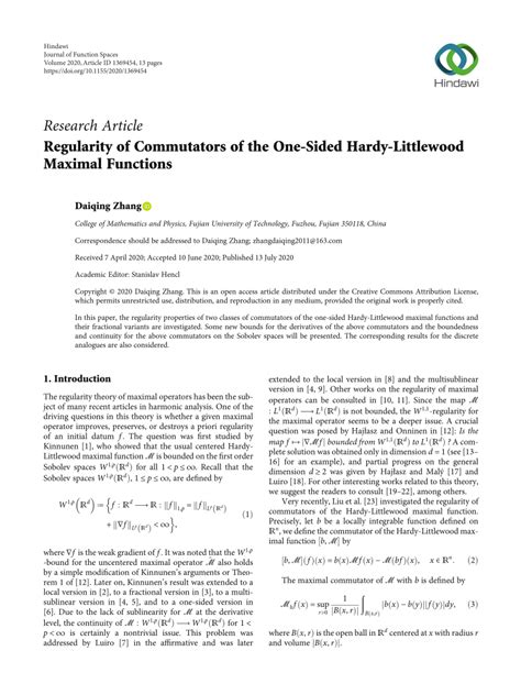 Pdf Regularity Of Commutators Of The One Sided Hardy Littlewood