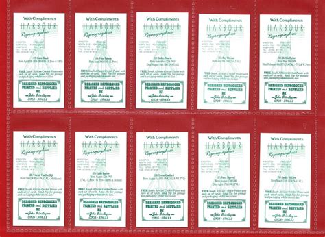 South African Test Cricket Trade Card Set 1888 To 1988 Cricketers Inc