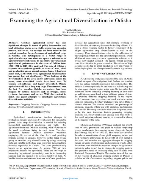 Examining The Agricultural Diversification In Odisha Download Free