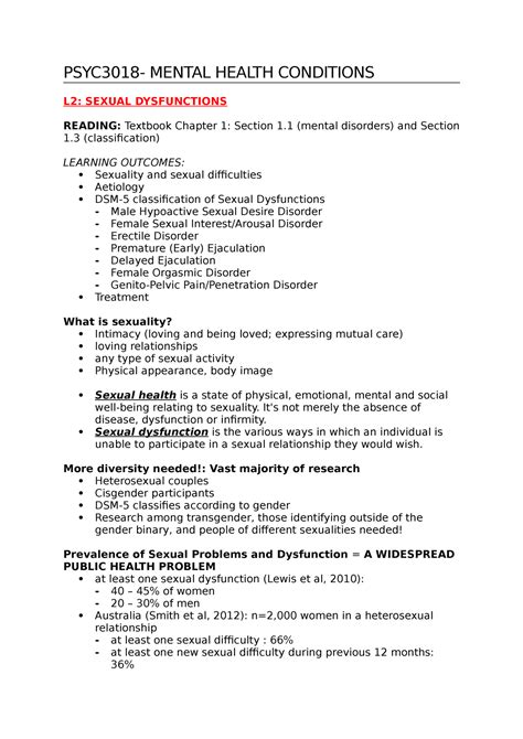 PSYC Lecture Notes PSYC MENTAL HEALTH CONDITIONS L SEXUAL DYSFUNCTIONS READING