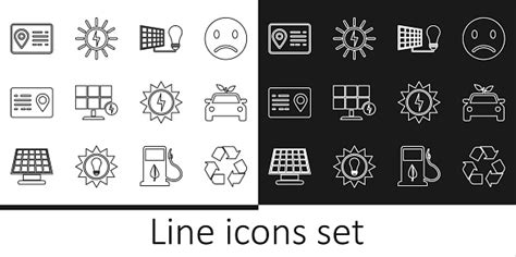 세트 라인 재활용 기호 에코 자동차 컨셉 드라이브 태양 에너지 패널 및 전구 주소록 및 아이콘 벡터 0명에 대한 스톡 벡터 아트 및 기타 이미지 Istock