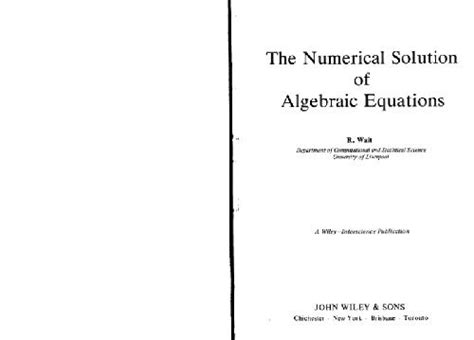 solutions for the numerical solution of algebraic equations 1st by r