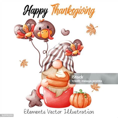 귀여운 커피 그놈 파이 호박 풍선 얼굴 칠면조 심장 별 나뭇잎 추수 감사절 가을 가을 요소 수채화 벡터 파일 클립 아트 만화 스타일 배너 포스터 카드 티셔츠 스티커 10월에