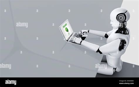 Robot Using Modish Software Application On The Computer Showing Ai Artificial Intelligence And