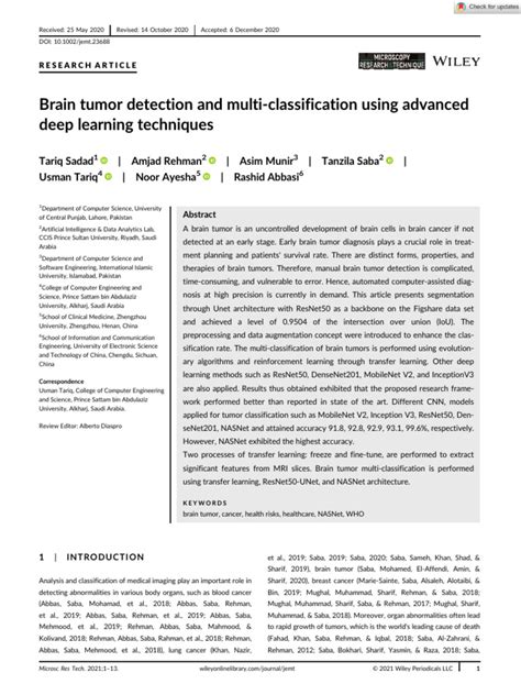 brain tumor detection and multi classification using advanced deep learning techiques pdf