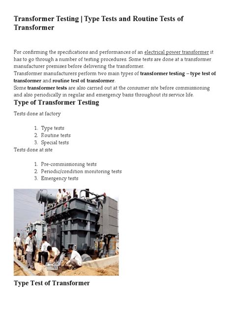 Transformer Testing Type Tests And Routine Tests Of Transformer Pdf