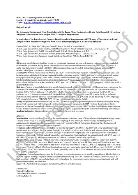 Pdf Investigation Of The Prevalence Of Group A Beta Haemolytic Streptococcus And Efficiency Of