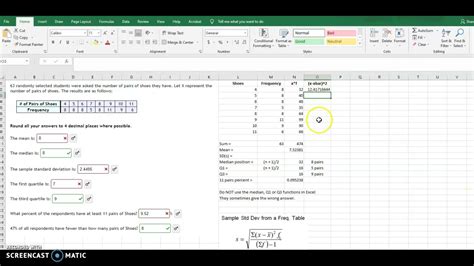 calculating sd from a frequency table using excel youtube