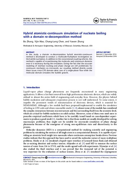 Pdf Hybrid Atomistic Continuum Simulation Of Nucleate Boiling With A Domain Re Decomposition