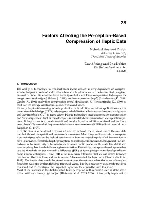 Pdf Factors Affecting The Perception Based Compression Of Haptic Data