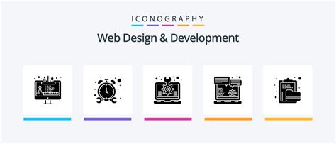 Web Design And Development Glyph 5 Icon Pack Including Gear Creative Website Browser Laptop