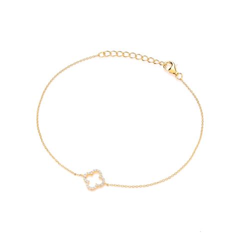 Silver Gold And Cubic Zirconia Open Clover Bracelet Cavendish French