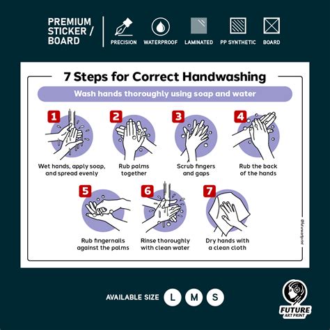 7 Steps For Correct Handwashing Sticker Sign Signboard Label Board