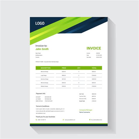 Green And Blue Dynamic Header Invoice Template 1053748 Vector Art At