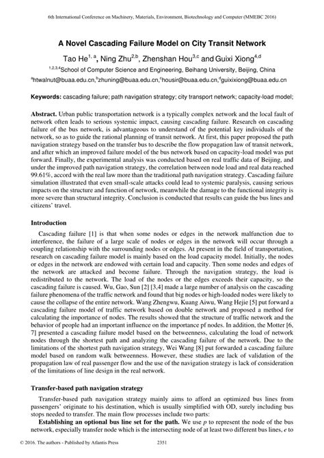 PDF A Novel Cascading Failure Model On City Transit Network