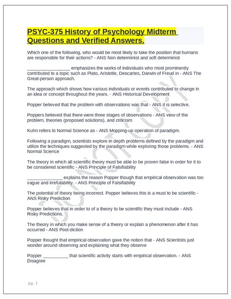 Psyc 375 History Of Psychology Midterm Questions And Verified Answers
