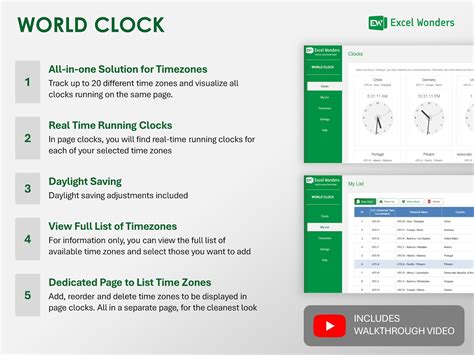 World Clock Excel Template Digital Time Conversion Planner Track