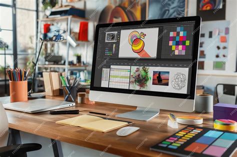 Creative Workspace With Desktop Computer And Graphic Design Softwarexa Premium Ai Generated Image