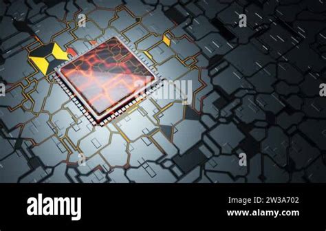 Abstract Loop Artificial Intelligence Cpu Or Neural Processor With Bright Flickering Electric