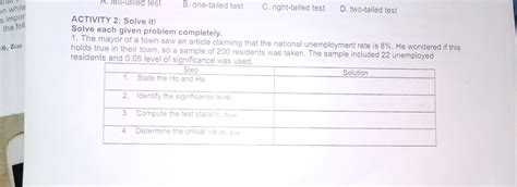 Solved That A Left Tailed Test B One Tailed Test On While C Right