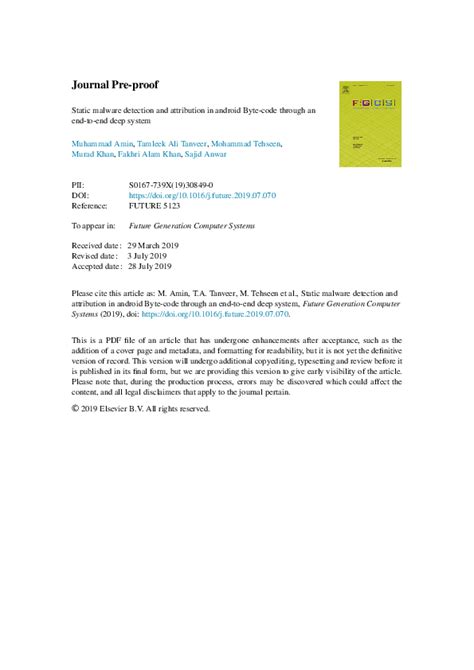 Pdf Static Malware Detection And Attribution In Android Byte Code Through An End To End Deep