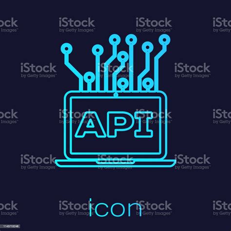 청록색 컴퓨터 Api 인터페이스 라인 아이콘 파란색 배경에 고립 애플리케이션 프로그래밍 인터페이스 Api 기술 소프트웨어 통합
