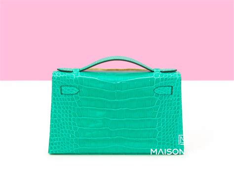 Hermes Green Vert Emerald Crocodile Mini Kelly Pochette Clutch Bag