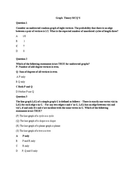 Mcq On Graph Theory Download Free Pdf Vertex Graph Theory Discrete Mathematics