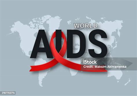 세계 에이즈의 날 세계 지도의 배경에 빨간 리본이 있는 수평 배너 벡터 일러스트 레이 션 12월에 대한 스톡 벡터 아트 및 기타 이미지 Istock