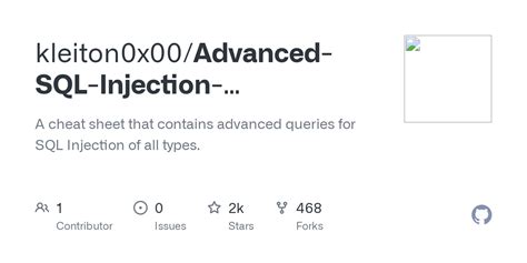 Advanced SQL Injection Cheatsheet README Md At Main Kleiton0x00
