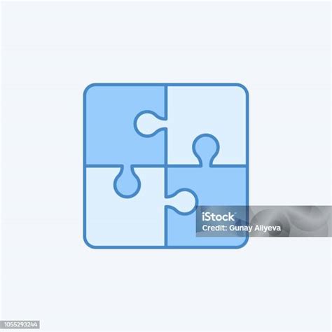 4 조각 퍼즐 다이어그램 2 컬러 라인 아이콘 간단한 어둡고 밝은 파란색 요소 그림입니다 4 조각 퍼즐 다이어그램 개념 개요 기호 디자인 교육 세트 실톱에 대한 스톡 벡터