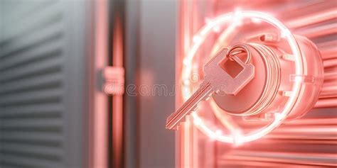 Glowing Digital Vault With Holographic Key Symbolizes Security And Access Stock Illustration