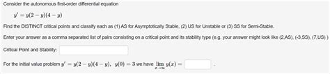 Solved Consider The Autonomous First Order Differential