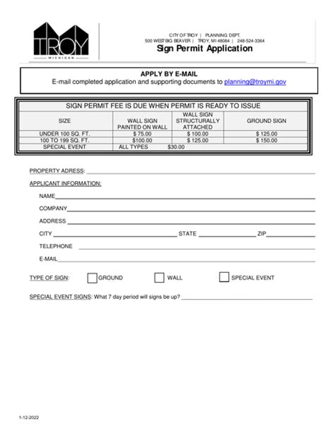 City Of Troy Michigan Sign Permit Application Fill Out Sign Online