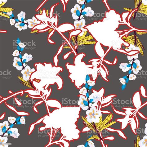 아름 다운 실루엣 꽃과 패션 직물 및 모든 지문에 대 한 완벽 한 꽃 패턴 벡터의 형태로 그리기 손에 식물 0명에 대한 스톡 벡터 아트 및 기타 이미지 Istock