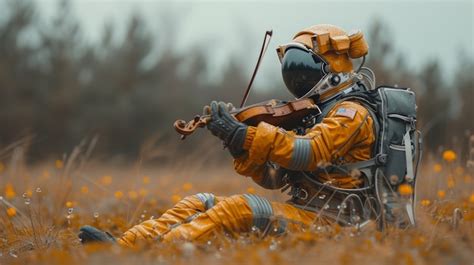 바이올린과 함께 우주복을 입은 우주비행사의 초상화 Ai 생성 이미지